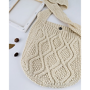 ENBEI Women's Shoulder Handbags Crochet Bags aesthetic canvas cute Shopping tote (White)