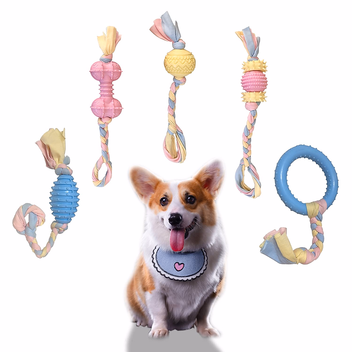 Kattypet Dog Toy Pack, Chew Toys for Dogs and Puppies, Safe & Non-Toxic, Small to Medium Breeds, Soothe Teething Pain, Durable, Funny Cute Duck Keep Your Puppies Busy，5 in a Yellow