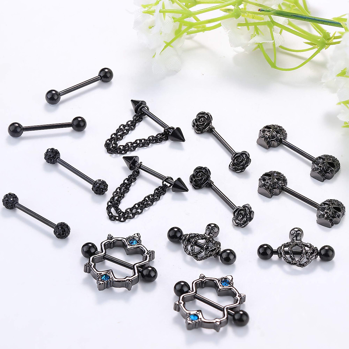 ORAZIO 7 Pairs 14G Nipplerings for Women Stainless Steel Heart Shape CZ Tongue Nipple Rings Barbell Piercing Body Jewelry