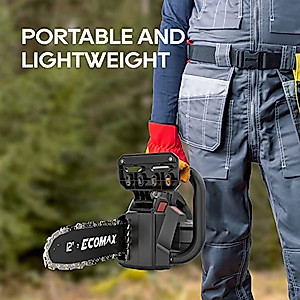 Ecomax Cordless Chainsaw 12-Inch, 18V Electric Chainsaw with 4Ah Battery and Fast Charger, Powerful Chain Saws with Double Safety Switch for Wood Cutting, ideal for Farm Backyard Garden Ranch, ELG05