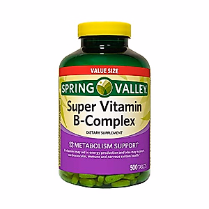 Super Vitamin B-Complex Tablets. Includes Luall Fridge Magnetic + Spring Valley Super Vitamin B-Complex Tablets Dietary Supplement (500 Tablets)