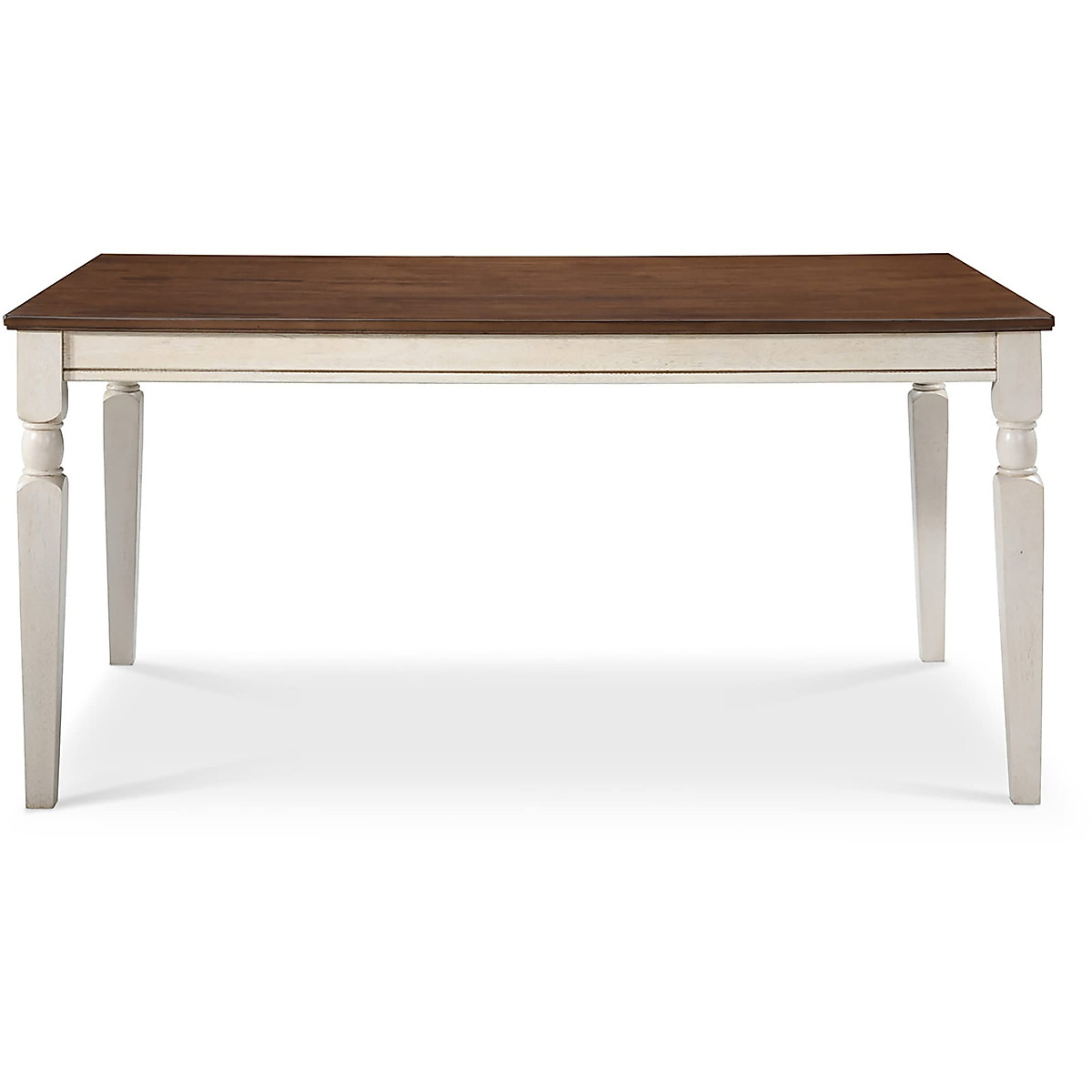 Finch Provence Farmhouse Table, Two-Toned Wood with Turned Legs, Traditional Rustic Furniture Decor for Kitchen or Dining Room, 60" Inch Tabletop, White, 60D x 35.86W x 29.72H in