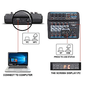 D Debra M6 Mini Audio Mixer Mixing Console Mixer Sound 6 Channel with Sound Board USB Bluetooth Audio Interface Mic Preamps 48V Phantom Power Mixer Use for DJ Studio PC Recording Singing Webcast Party