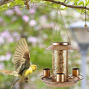 Solar Bird Feeder for Outdoors Hunging, Mousike Solar Metal Waterproof Outside Wild Bird Feeders,Cardinals Hummingbird Feeders, Garden Backyard Decoration,Gifts for Bird Lovers (Bronze 1Pack)…