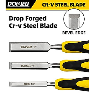 DOWELL Wood Chisel Tool Set 4pc Sturdy Chisel, 1/4 inch,1/2 inch,3/4 inch,1 inch with Carpenter Pencils HY080103