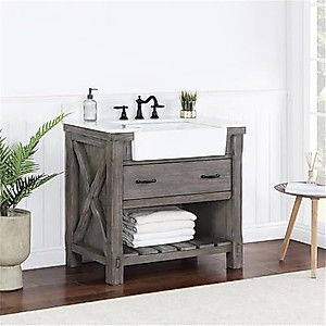 VINNOVA Villareal 36" Single Bath Vanity in Classical Gray with White Farmhouse Basin