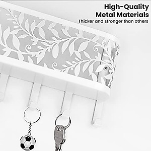 WYTAOHZL Key Holder for Wall Mail and Key Holder for Wall with 7 Key Hooks 11X4.6X2Inches Eucalyptus Design Mail Organizer Wall Mount Key Holder White Metal Key Hooks Key Hangers for Home Decorative