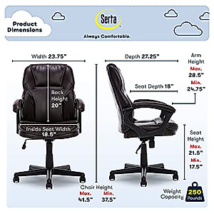 Serta Manager Office, Ergonomic Computer Chair with Layered Body Pillows Contoured Lumbar Zone, Faux Leather, Roasted Chestnut Brown