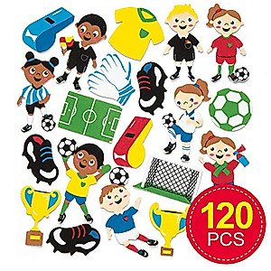 Baker Ross AR505 Soccer Foam Stickers - Pack of 120, for Kids' Crafts and Art Projects, Cards, Party Bags, and Ornaments