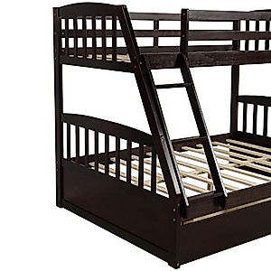Solid Wood Twin Over Full Bunk Bed with Two Storage Drawers (Espresso)