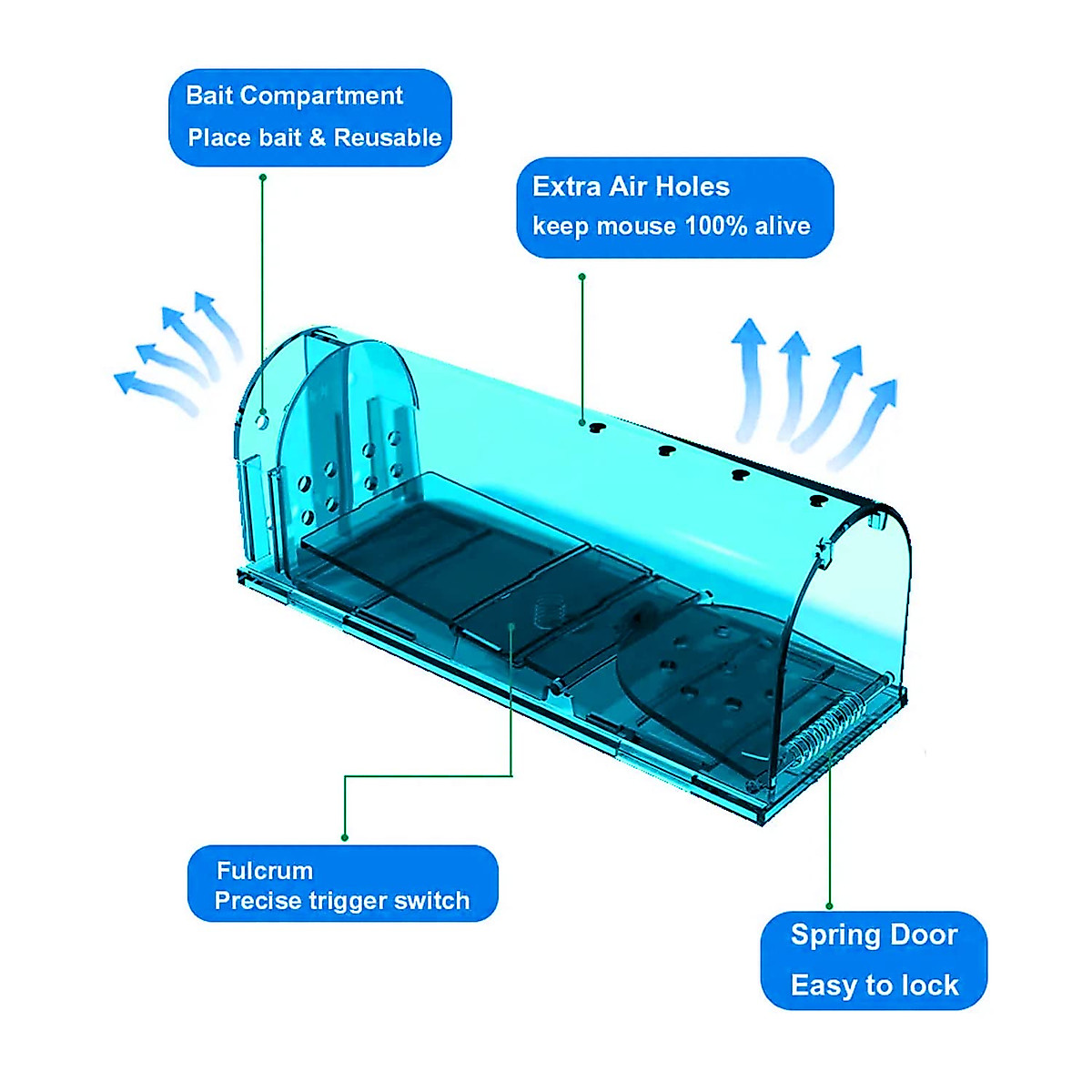 Set of 2 Reusable Mouse Traps | Humane Catch and Release Traps | Best Indoor/Outdoor Solution for Handling Mice and Small Rodents (Blue)