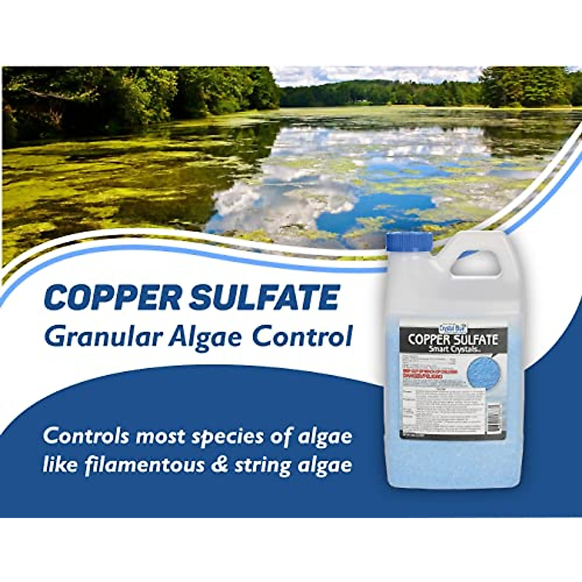 Crystal Blue Copper Sulfate Algaecide - Granular Aquatic Grade Copper Sulfate for Pond Algae Control - 5 Pounds
