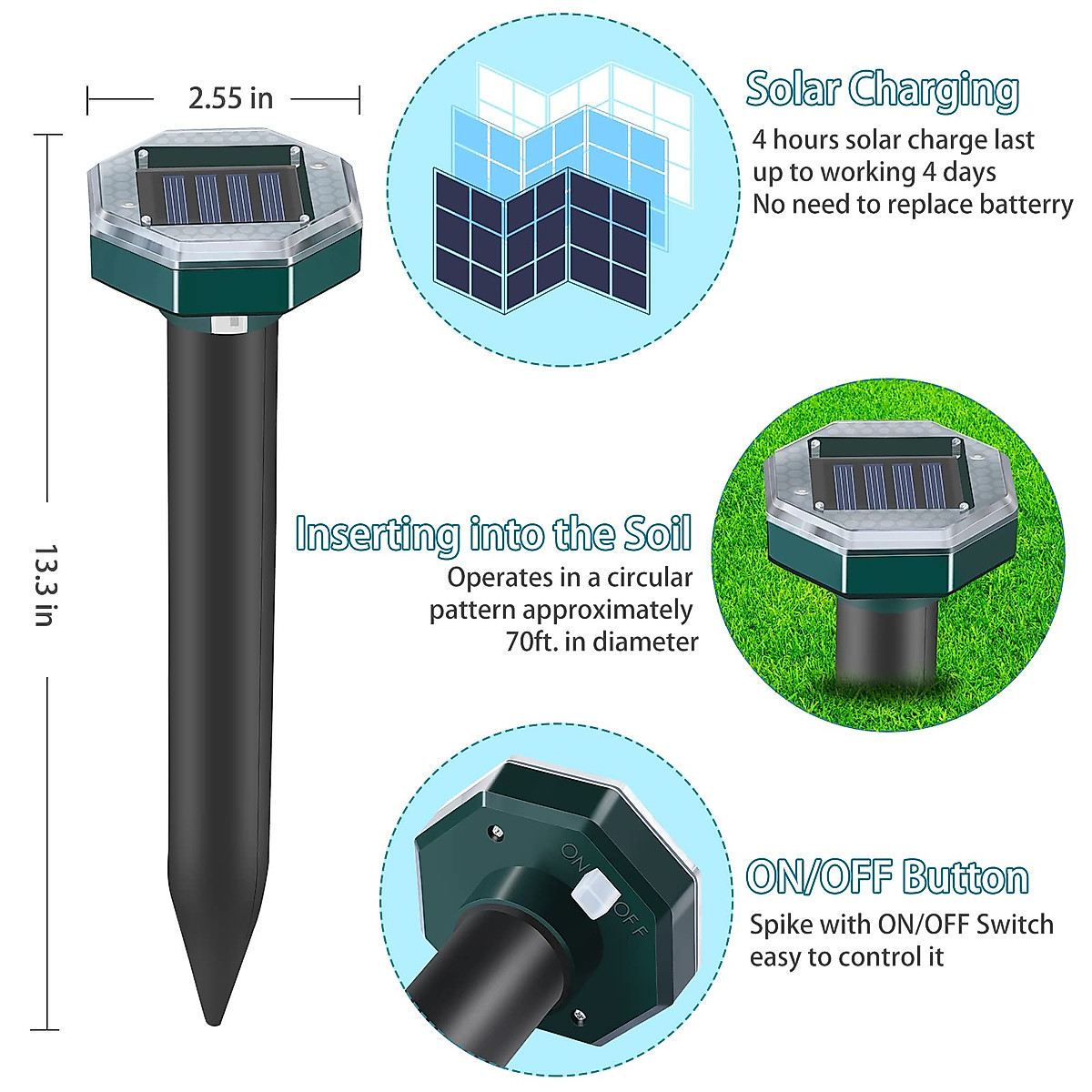 ELIOELIO Mole Solar Powered 8 Pack Sonic Groundhog Vole Snake Gopher Deterrent for Lawn Garden Outdoor Chipmunk