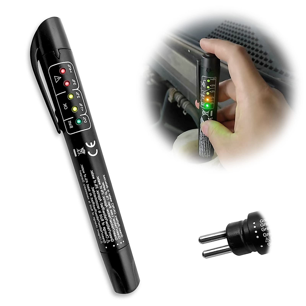 Brake Fluid Test Pen, Auto Brake Diagnostic Tester Tool, Brake Fluid Fluid Oil Test Analysis Tool with Five LED Indicators, Automotive Vehicle Test Tool,DOT 3 DOT 4 DOT 5.1 Brake Fluid Liquid Tester