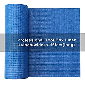 Mayouko Toolbox Drawer Liners, 16 Inch (W) x 16 Feet (L) x 3MM Thick, Professional Cabinet Shelf Liner, Easy Cut Draw Liner Mat, Perfect for Protecting Your Tools, Non-Slip, Blue,