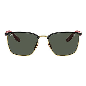 Ray-Ban RB3673M Scuderia Ferrari Collection Square Sunglasses, Black On Gold/Dark Green, 56 mm