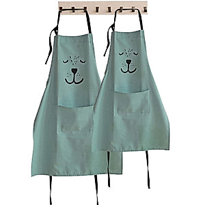 YOLOPLUS+ 2 Pack Cartoon Apron Cute Bear Parent and Child Apron,Father Mother Son Daughter Matching Set Adult and Kid for Cooking,Baking,Painting,Coffee Shop.Party (GREEN)