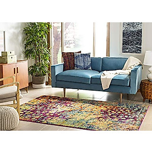 SAFAVIEH Monaco Collection Area Rug - 5'1" x 7'7", Pink & Multi, Boho Chic Abstract Watercolor Design, Non-Shedding & Easy Care, Ideal for High Traffic Areas in Living Room, Bedroom (MNC225D)