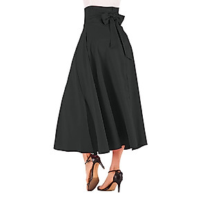 Bravetoshop Womens High Waist Flowy Midi Skirt Casual Elegant Pleated Swing A Line Maxi Skirts with Pockets (Black,XXL)
