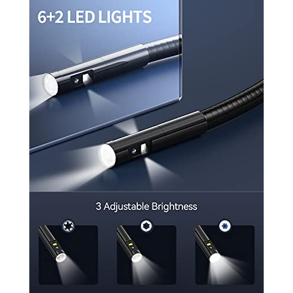 Triple Lens Borescope Inspection Camera, Teslong Professional Endoscope with Light, Digital Video Scope Camera, 5" IPS Screen, Waterproof Flexible Cable for Automotive/Home/Wall/Pipe/Car (16.4ft)