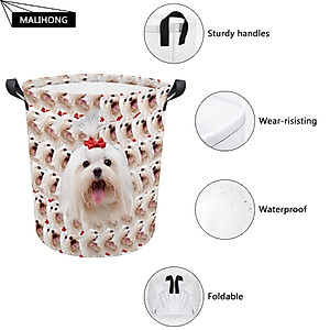 MALIHONG Dog Face Laundry Basket Lovely Poodle Dog Mash Face Animal Collapsible Laundry Hamper with Handle Waterproof Fabric Toy Box Clothes Storage Basket for Bedroom Nursery
