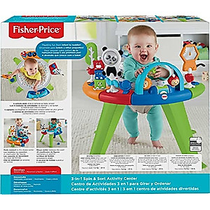 Fisher-Price Baby to Toddler Toy 3-In-1 Spin & Sort Activity Center and Play Table with Playmat and 10+ Activities, Retro Roar