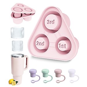 Ice Cube Tray for Stanley 40Oz Tumbler Cup, Silicone Cylinder Ice Cube Shape Mold with Lid and 4 PCS Straw Covers,Fit for Ice Drinks, Tea, Coffee,Whiskey, Cocktails And More (Rose Quartz Pink)