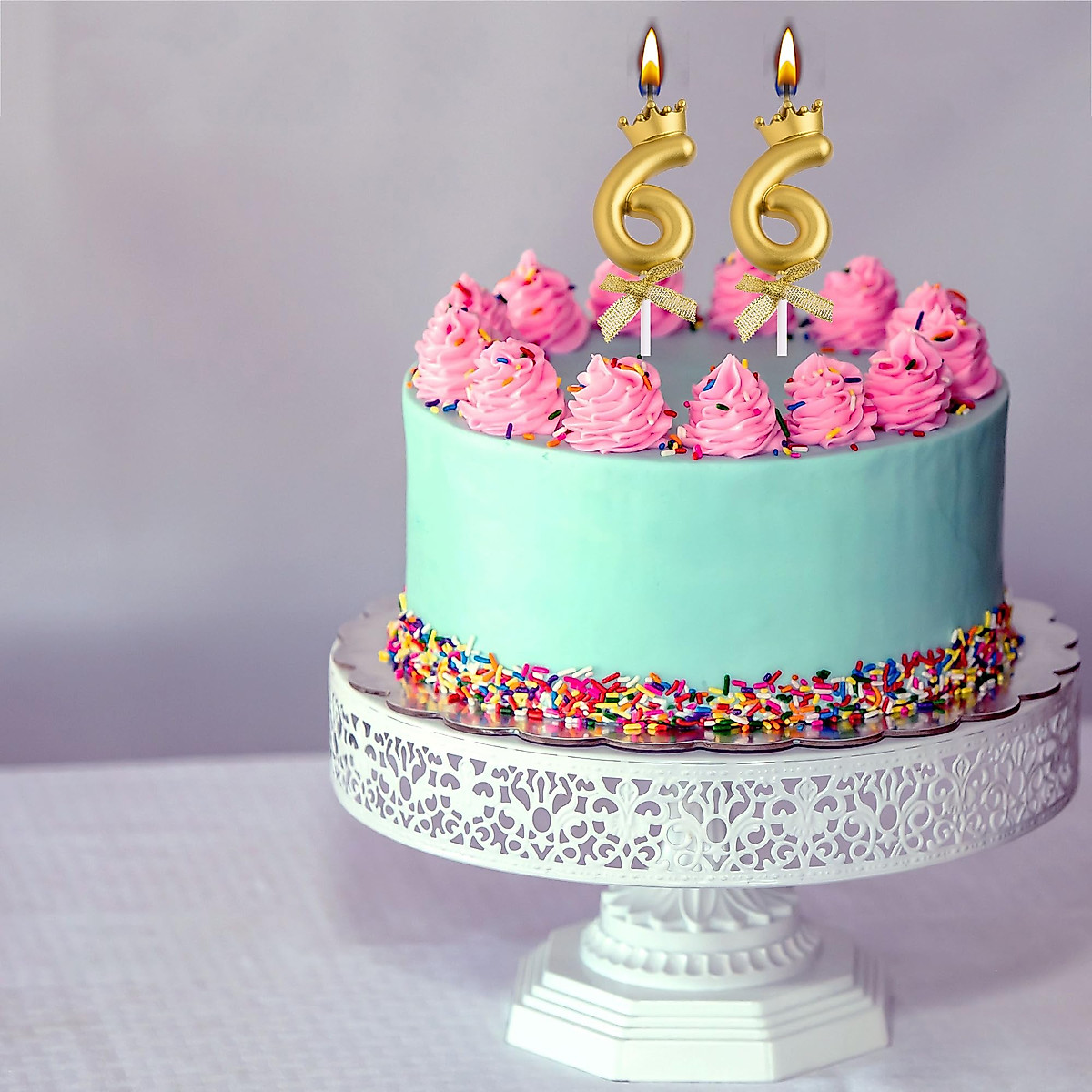 VSHILI 66th Birthday Candles, Gold 66 Year Old Number Birthday Candles, Happy Birthday Party Cake Topper Decoration Gifts for Women Men