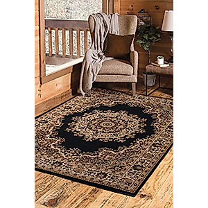 United Weavers Dallas Floral Kirman Area Rug - Black, 8x11, Traditional Indoor Floor Rug with Jute Backing