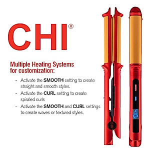 CHI 3-In-1 Hairstyling Iron, Versatile Styling Iron To Smooth, Curl, or Flip Hair, Adds Shine & Reduces Frizz, 1" Iron, Ruby Red