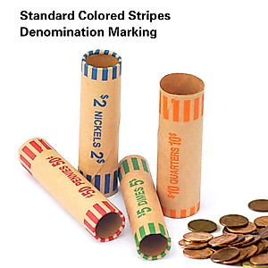 100pcs Assorted Heavy Duty Preformed Coin Wrappers Rolls - Quarters, Pennies, Nickels and Dimes (Total 100 pcs)