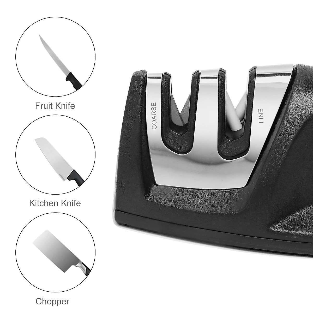 EZYUMM Knife Sharpener, 2-Stage Preset Coarse & Fine Slots Knife Sharpening, Professional Knife Sharpeners for Kitchen Knives (Black)