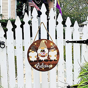 Interchangeable Seasonal Gnome Welcome Sign for Front Door Decor Rustic Wooden Welcome Sign with 10 LED Lights,12 Inches Modern Farmhouse Wall Home Sign for Holiday Halloween Thanksgiving Christmas