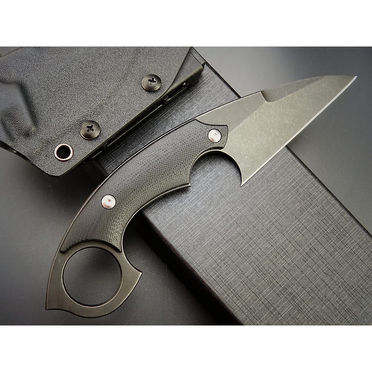 Ccanku C1118 Fixed Blade Knife,D2 Blade G10 Handle Claw Knife EDC Tool Knife for Outdoor Camping, Hiking, Fishing with kydex Sheath(Black) …