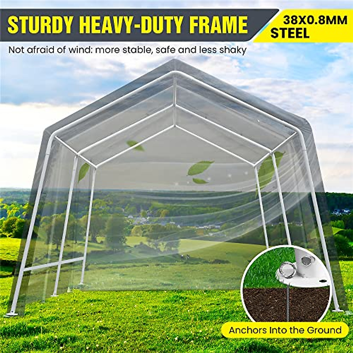 Sefzone 7x12x7.4Ft Storage Shelter, Outdoor Portable Shed with Detachable Roll-up Zipper Door, 240 PE Fabric, Heavy Duty Frame, Waterproof, Anti-UV, Portable Storage Tent for Bike, ATV, Motorcycle