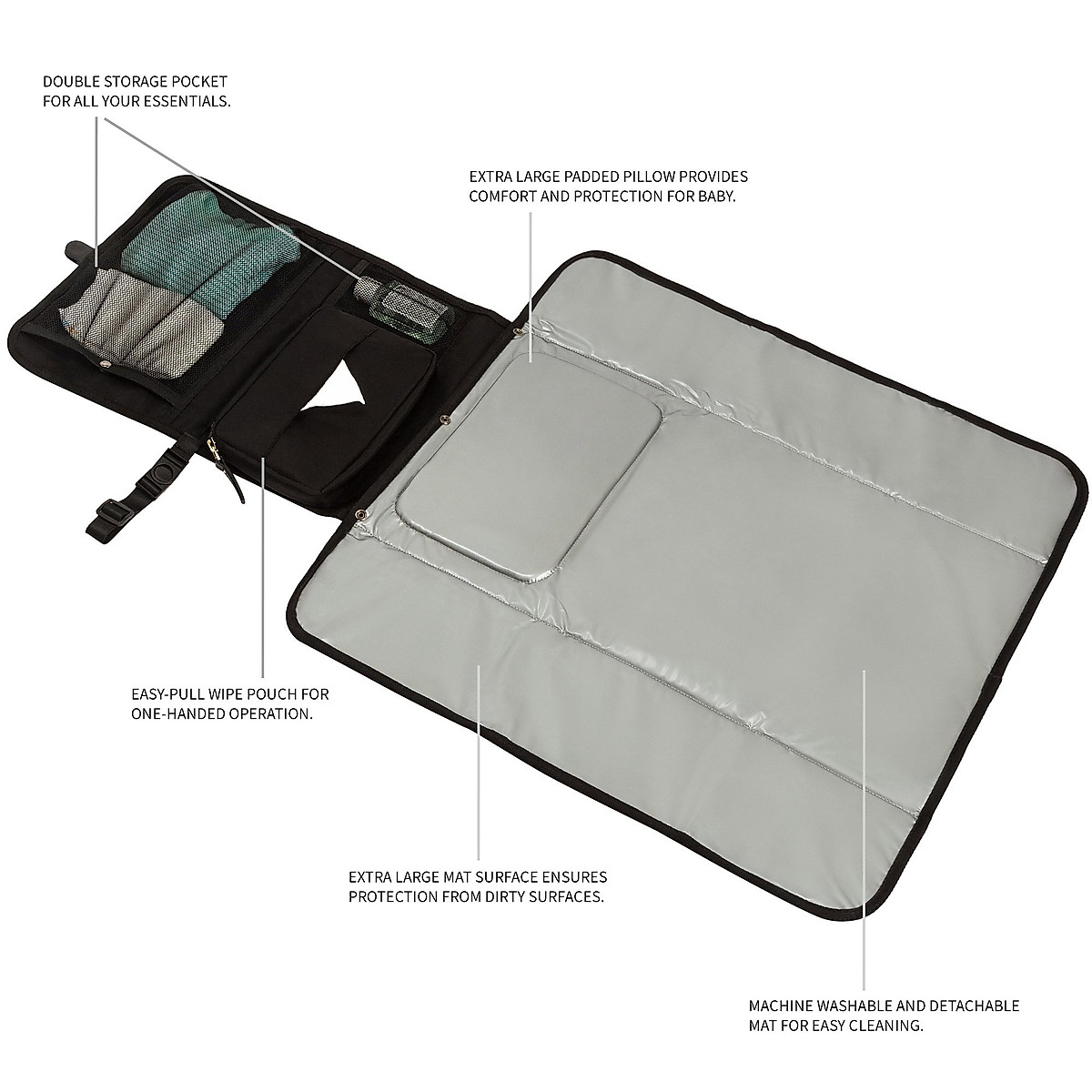 Best Portable Changing Pad for Smart Parents, Newly Design Wipe Pouch, Extra Storage, Fits Easily Into Diaper Bag, Large Detachable Padded Mat with Non-Skid Backing, Liquid Resistant Machine Washable