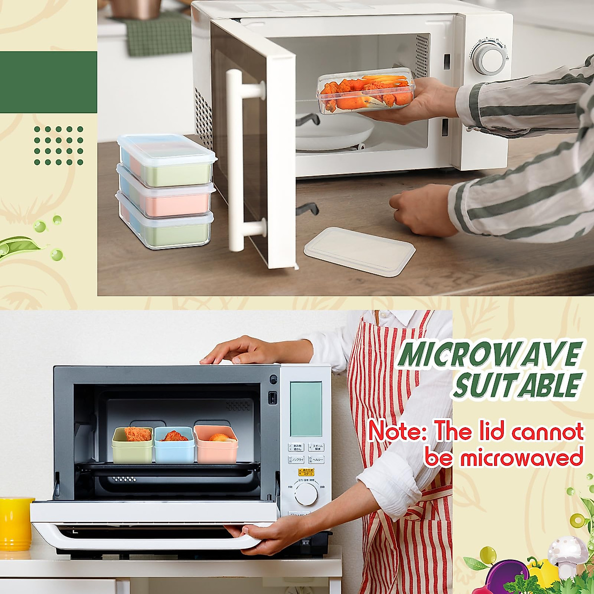 SiliFine 4 Set Snack Containers with 3 Removable Compartments Reusable Snack Box with Lids Stackable Meal Prep Containers for Fridge Charcuterie Candy Nuts Spice, Microwave Dishwasher Safe