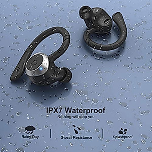 comiso Wireless Earbuds Bluetooth Headphones, True Wireless in Ear Bluetooth 5.1 Earbuds with Microphone, Deep Bass, IPX7 Waterproof Loud Voice Earphones for Sport Outdoor Running Gym Workout(Black)