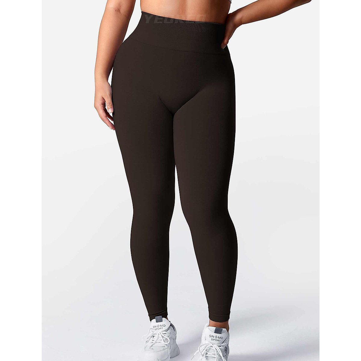 YEOREO Women Seamless Workout Leggings High Waisted Butt Lifting Gym Yoga Pants Brown M
