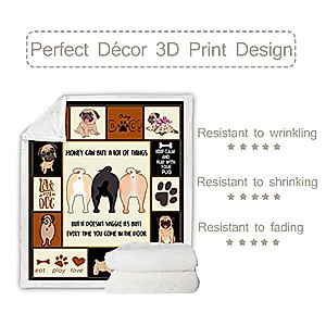 Sleepwish Pug Dog Blanket Funny Animal Soft Fleece Throw Blanket Cute Pug Cozy Fuzzy Warm Fleece Plush Throw Blanket for Couch Bed Sofa Throw(50"x60")