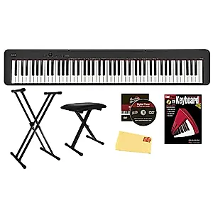 Casio CDP-S160 88-Key Compact Digital Piano - Black Bundle with Adjustable Stand, Bench, Instructional Book, Austin Bazaar Instructional DVD, Online Piano Lessons, and Polishing Cloth