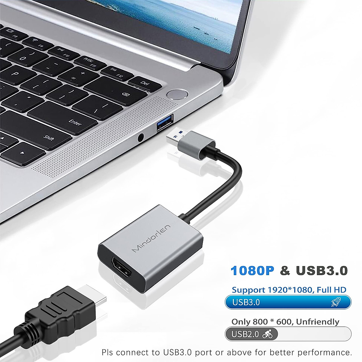 USB to HDMI Adapter for Monitor Windows 11/10 / 8, HDMI USB 3.0 Converter for Laptop, USB HDMI Cable Adapter Multiple Monitors for Desktop PC TV