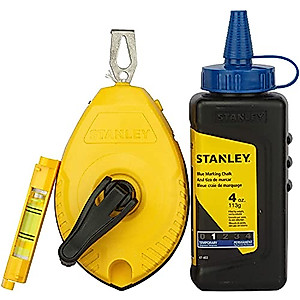 STANLEY Chalk Line Box Set, Blue Chalk with Plastic Line Level, 4oz, 3-Piece (47-443)