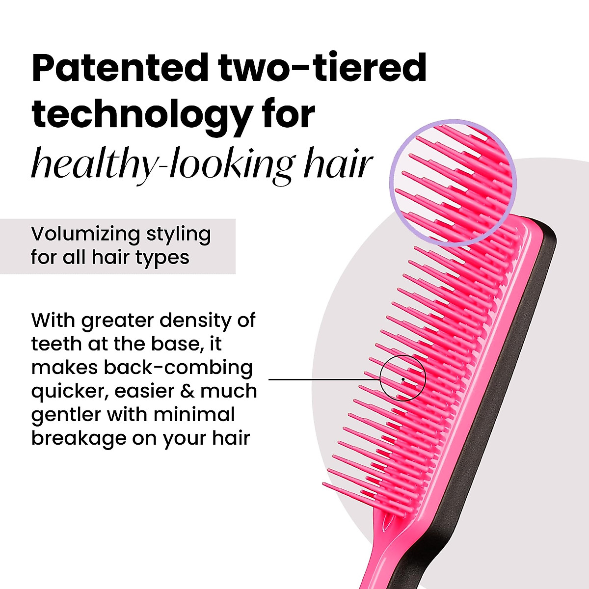 Tangle Teezer Ultimate Teaser Back Combing Brush, Adds Texture and Volume, for All Hair Types, Pink Embrace