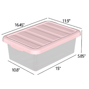 Tyminin 14 L Plastic Storage Bin, Storage Latch Box with Lid, Pink, 2 Pack