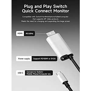 Hagibis Switch Dock for Nintendo Switch OLED, USB C to HDMI Cable Adapter with 4K@60Hz HDMI, 100W Power Delivery, Type-C to HDMI Adapter for Laptop, Tablet, SteamDeck, ROG Ally (White 60Hz)