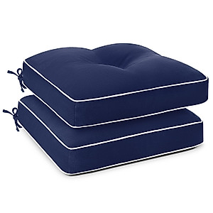 Favoyard Patio Chair Cushions 19 × 19 Inch Water Resistant & 3-Year Color Fastness Outdoor Chairs Cushion for Seat Dining Rocking Wicker Chair Cushion with Tie Straps Tufted Square Pads, Blue, 2 Pack