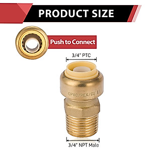 (Pack of 2) EFIELD 3/4 Inch x 3/4 Male Adapter Push to Connect Pex Copper, CPVC, 3/4 Inch, with a Disconnect Tool