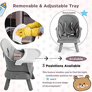 7 in 1 Baby High Chair,Convertible High Chair for Babies and Toddlers | Booster Seat | Table and Chair Set | Building Block Table | Toddler Chair with Safety Harness, Removable Tray (Gray)