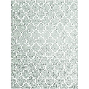 Unique Loom Rabat Shag Collection Area Rug - Marble (9' x 12' Rectangle, White Cyan/Ivory)